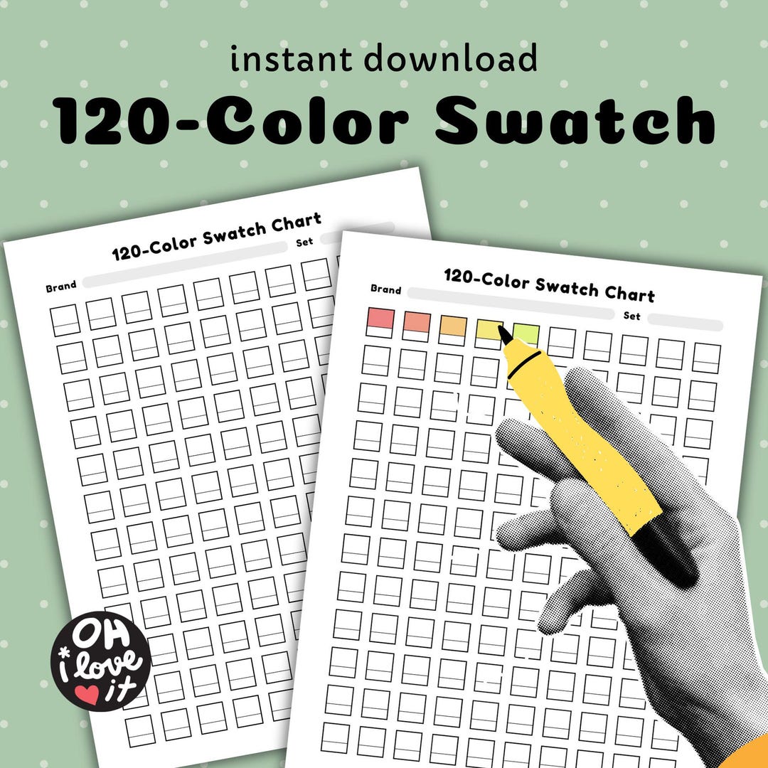 120 Color Swatch Chart, Square Color Swatch Sheet, Color Swatch Chart ...
