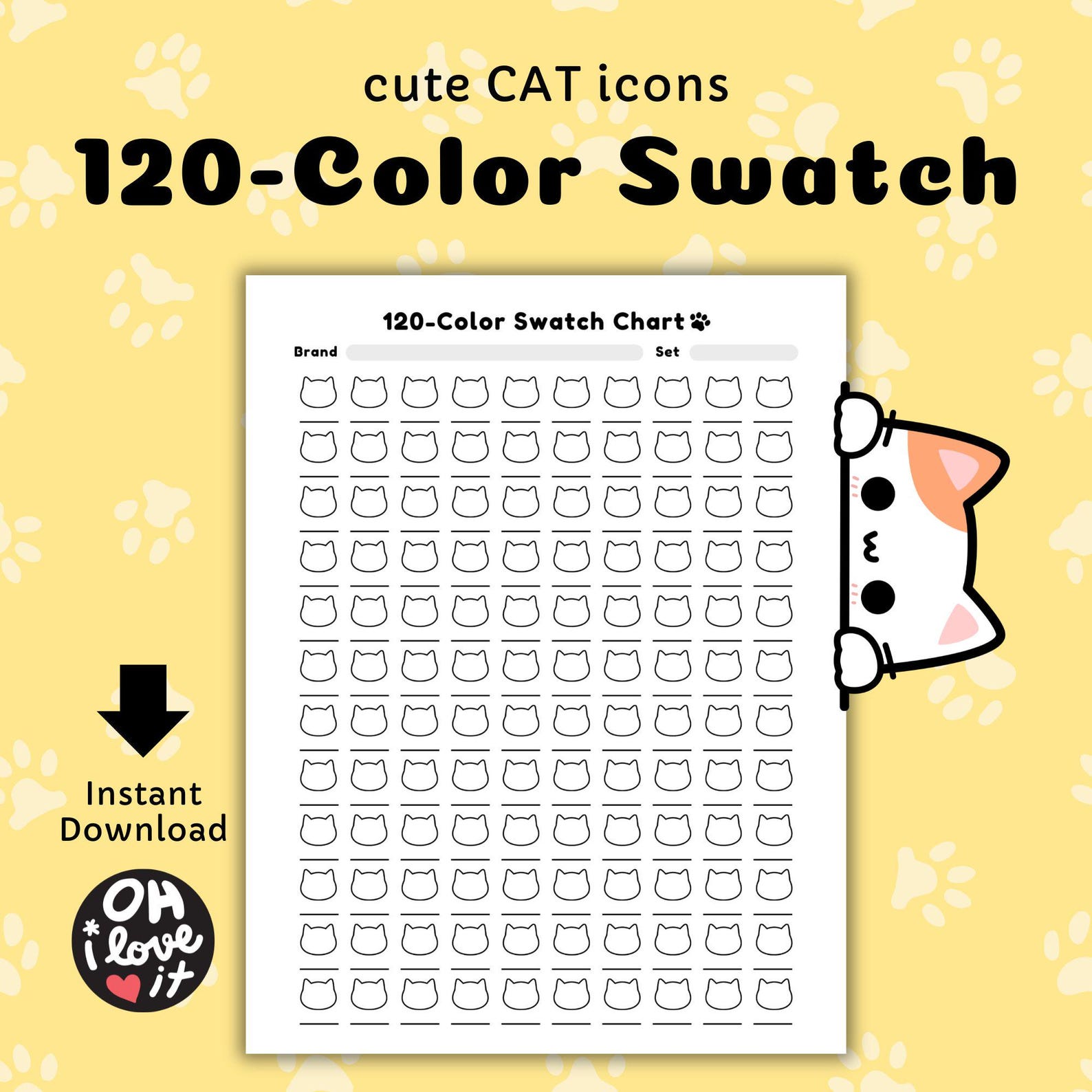 Cat Color Swatch Chart: Printable Color Tracker for Artists (PDF ...