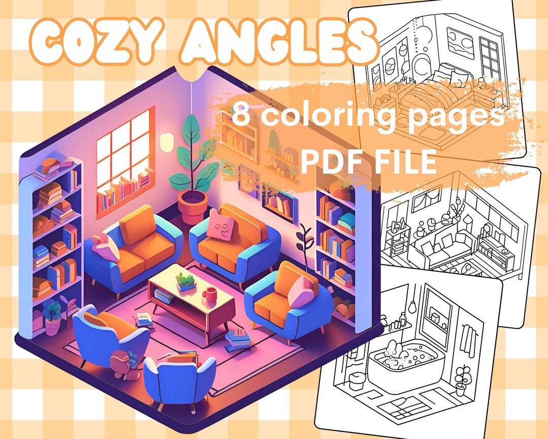 Cozy Home Angles Coloring Pages PDF | Relaxing House Interior Designs ...