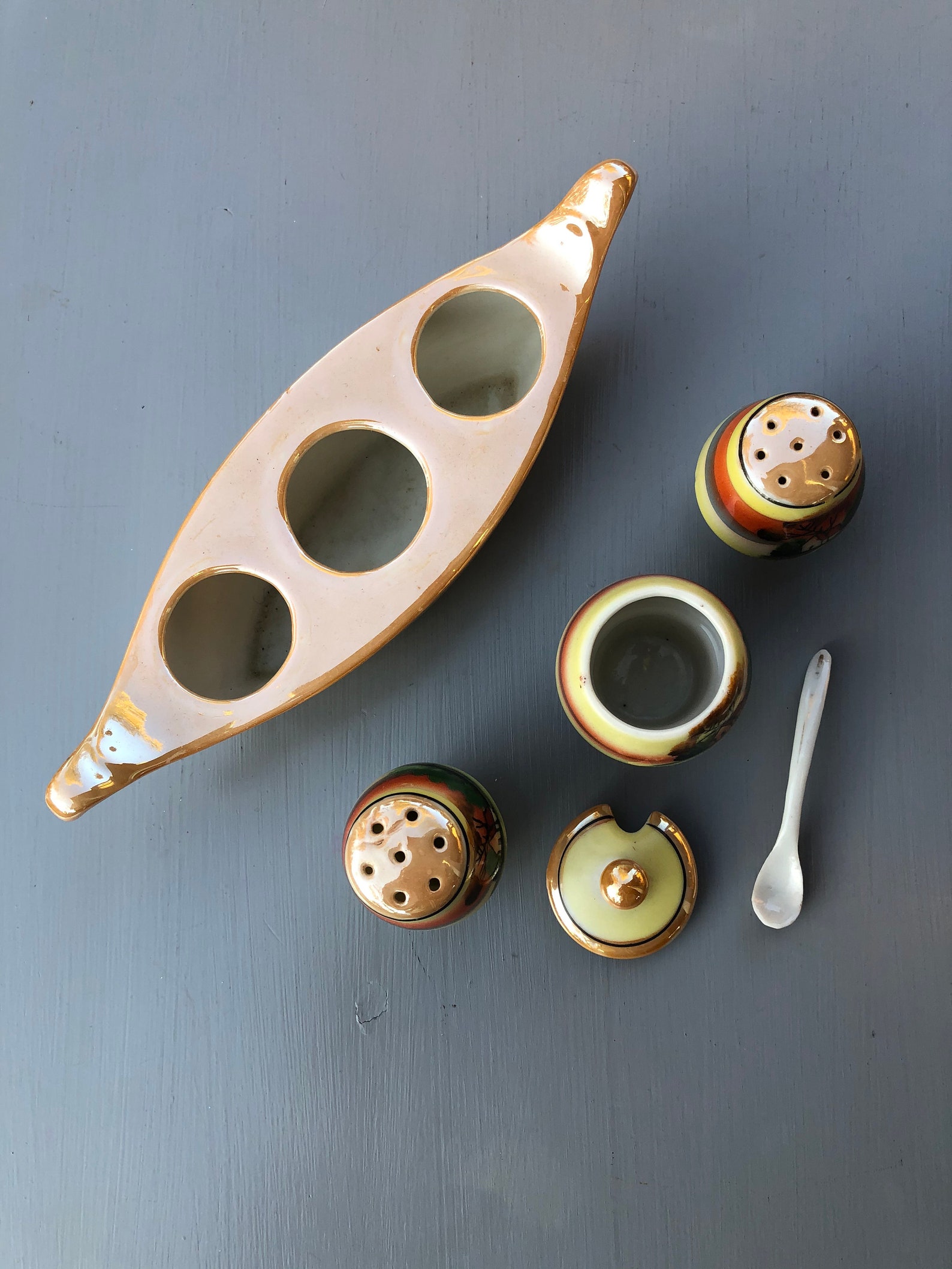 Vintage Condiment Set Salt and Pepper With Caddy Made in - Etsy