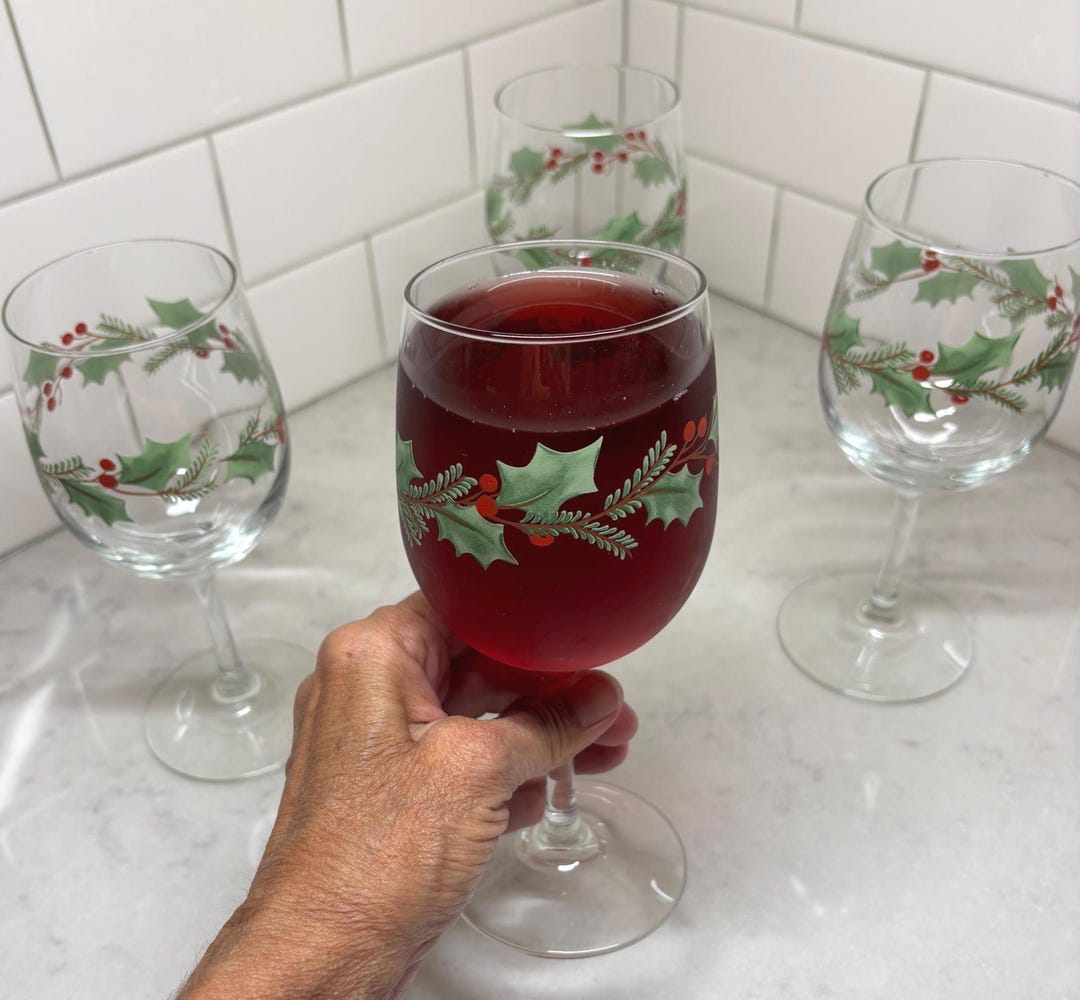 Vintage Christmas Goblets - Holiday Glasses - Holly and Pine Water ...