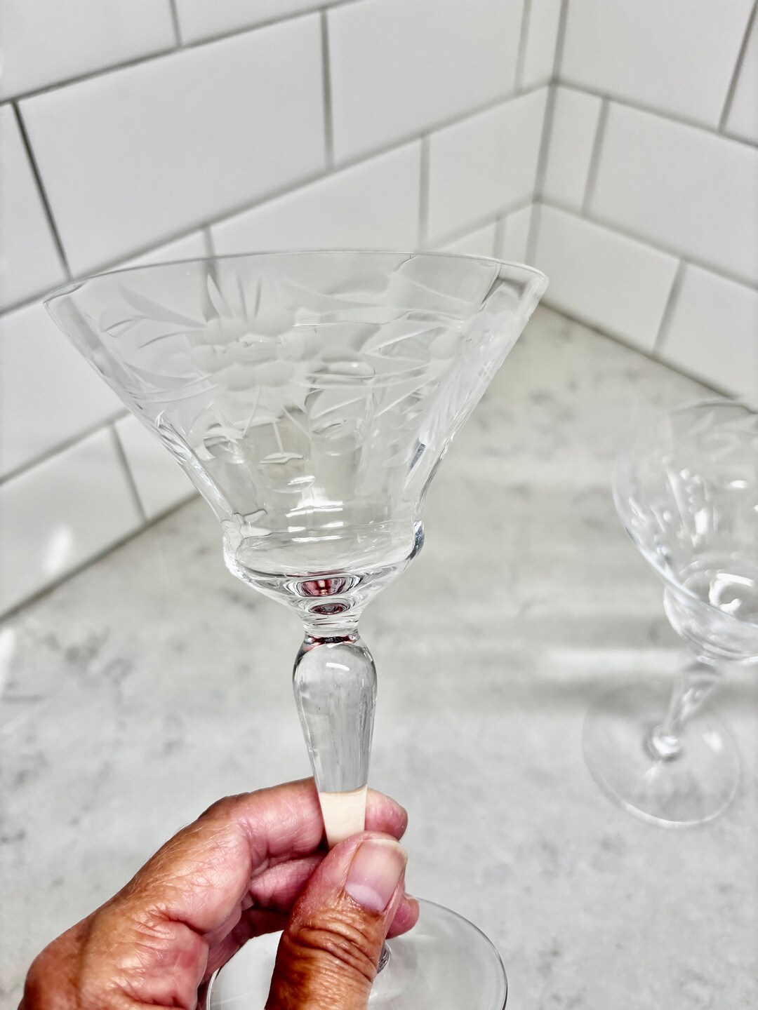 Etched Stemware Etched Wine Glasses Vintage Barware Vintage Stemmed ...