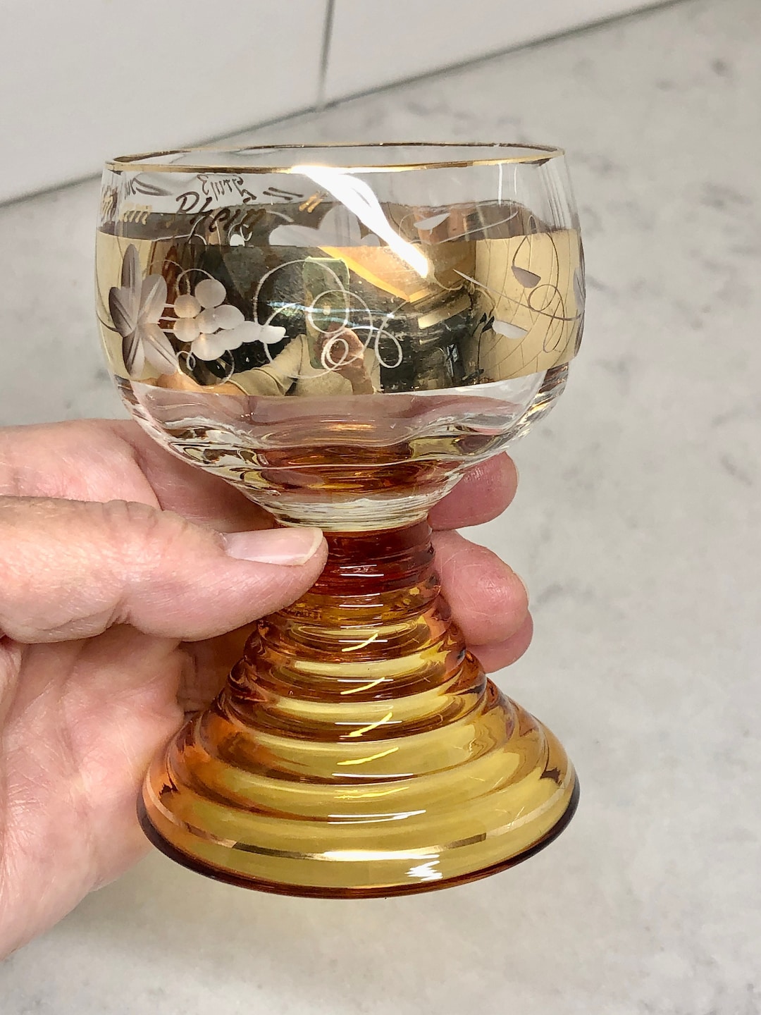 Vintage Golden Chalice - Grin Aus Ingelheim Am Rhein - Golden Etched ...