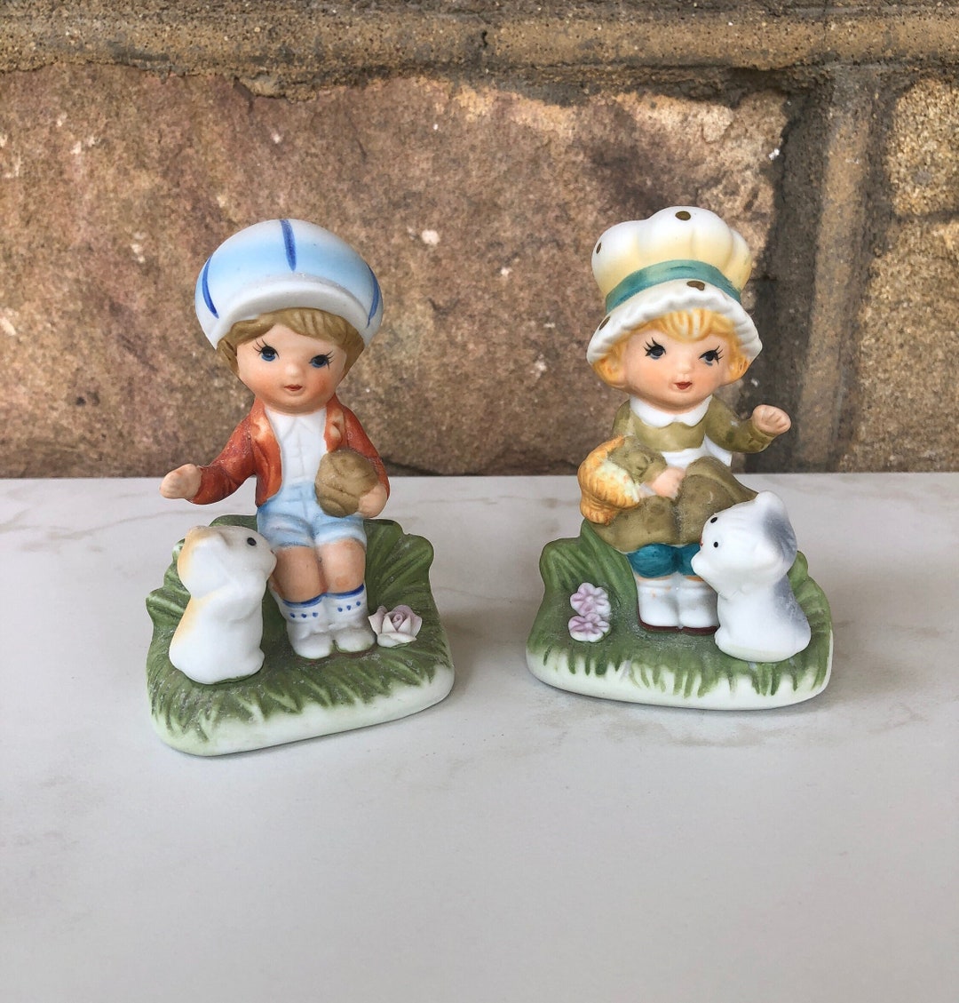 Homco Boy and Girl With Cat Figurines Vintage Homco Figurines Porcelain ...