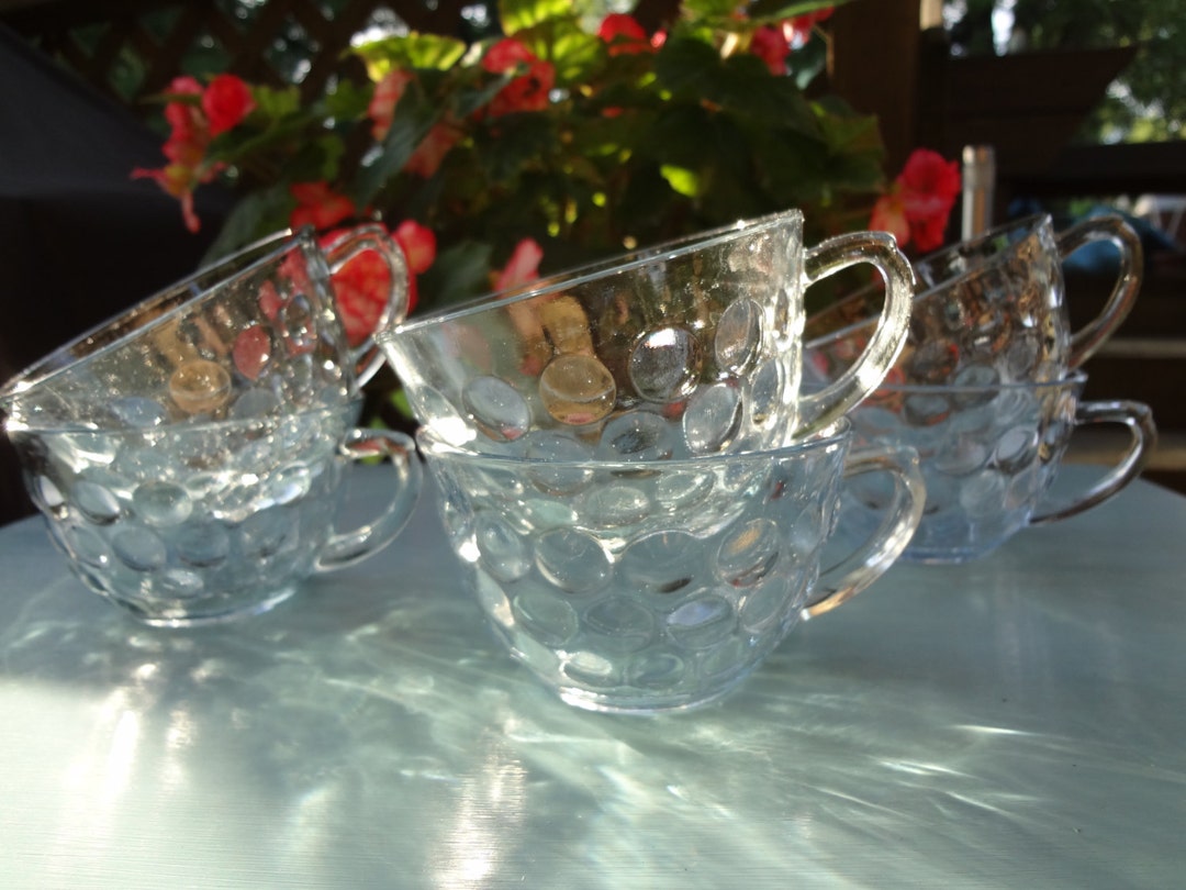 Bubble Pattern Glass Dishes - Vintage Clear Blue Glass Platter and Six ...