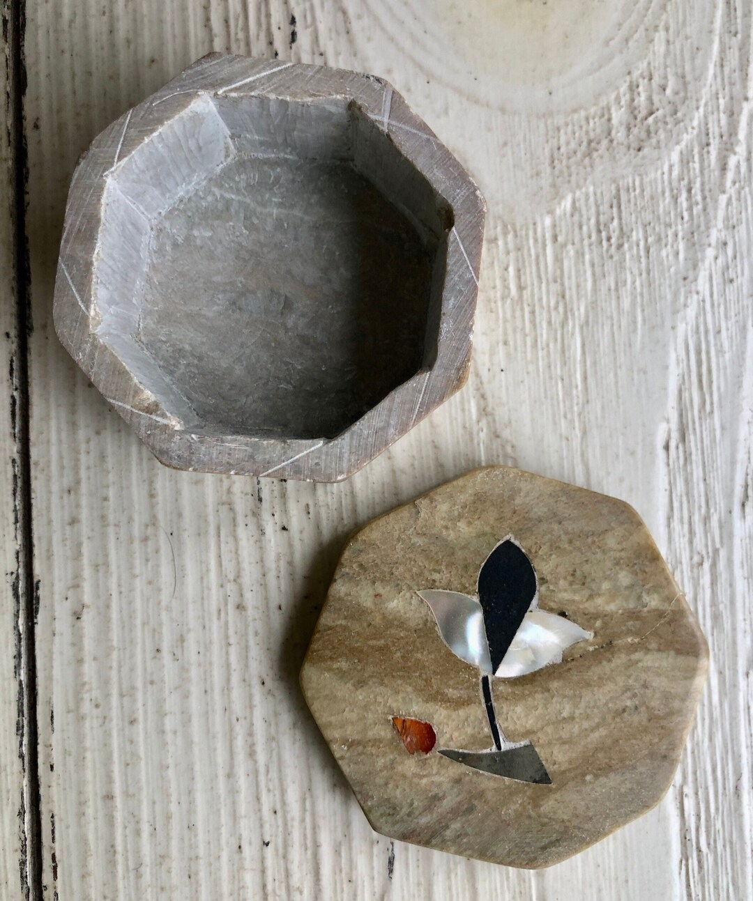 Vintage Soapstone Trinket Box With Lid - Mother of Pearl Inlay Trinket ...