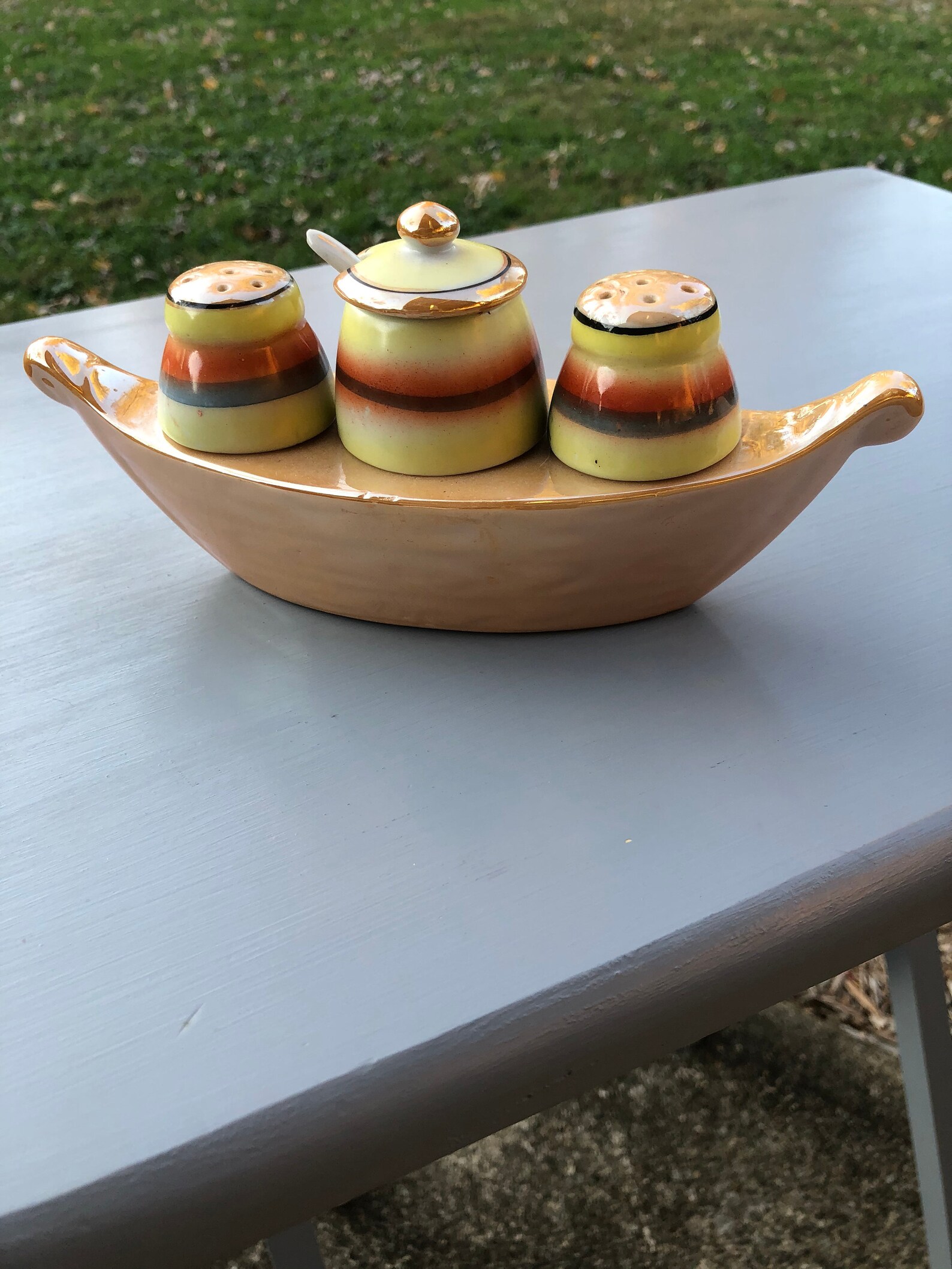 Vintage Condiment Set Salt and Pepper With Caddy Made in - Etsy