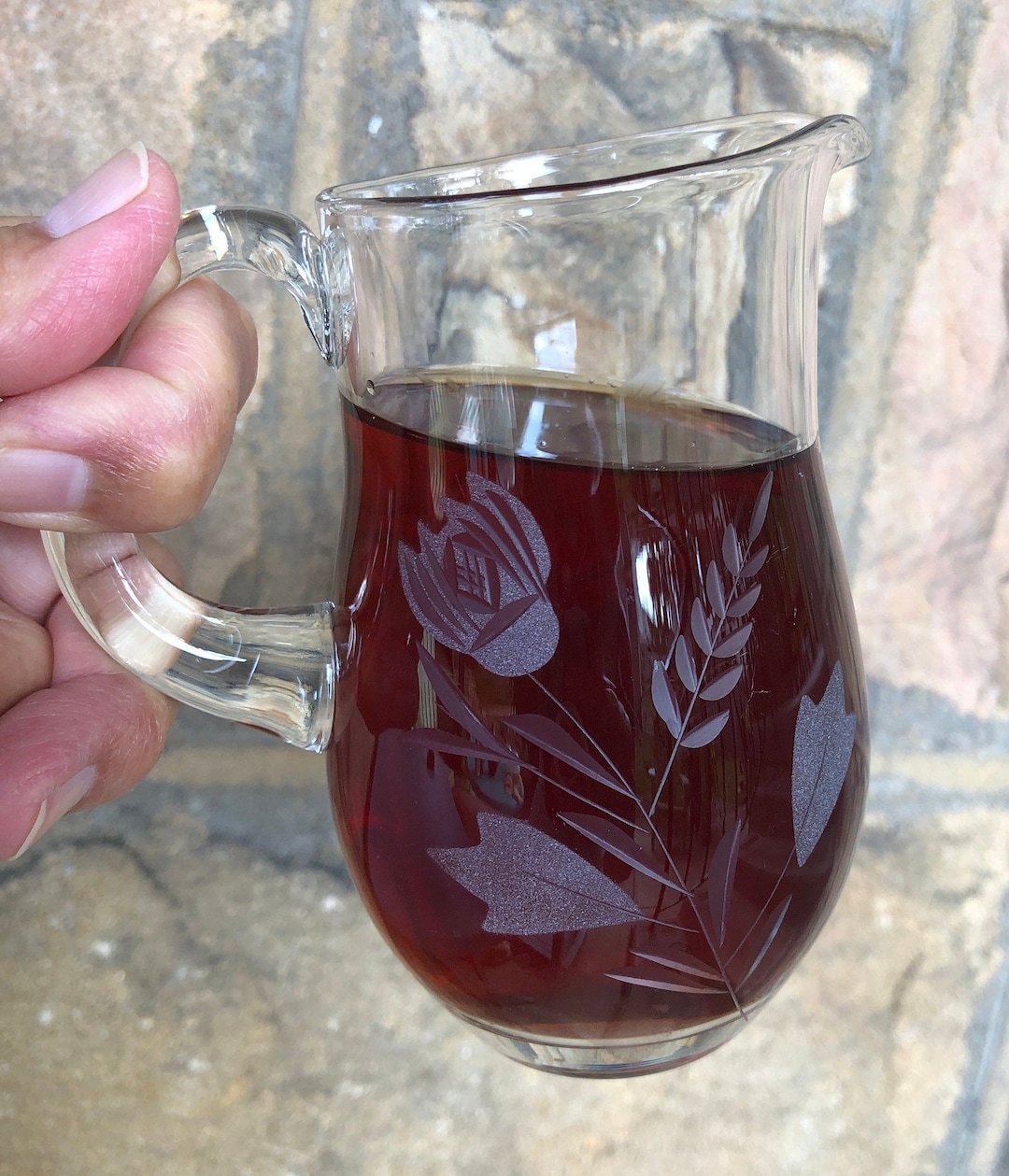 Vintage Etched Pitcher Small Etched Pitcher Floral Etched Small Pitcher ...