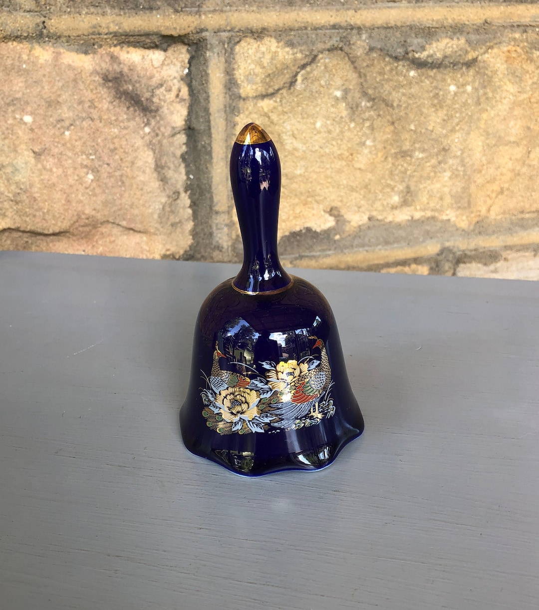 Cobalt Blue Asian Motif Peacock Bell Vintage Bell Asian Motif Bell ...