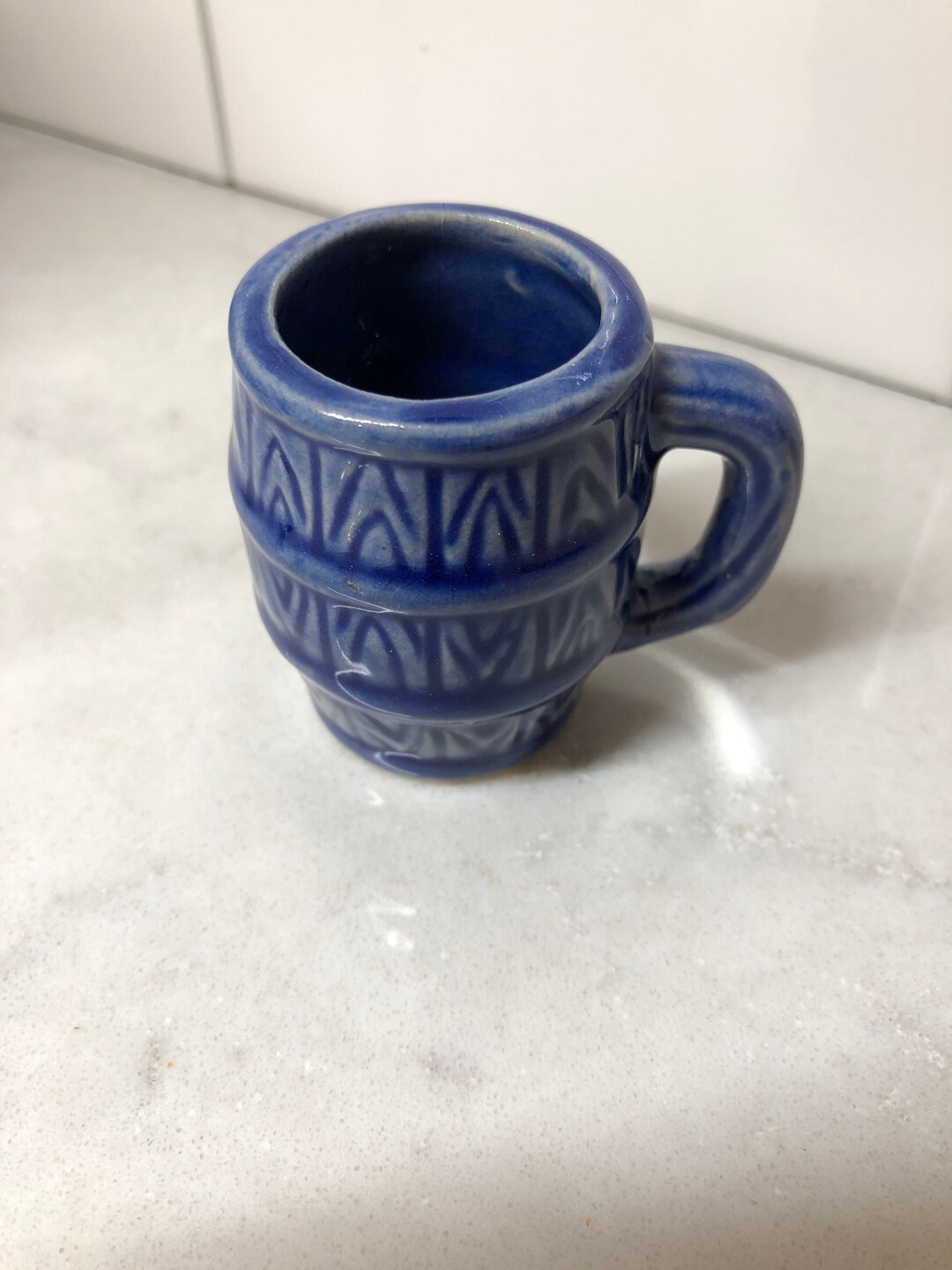 Blue Pottery Shot Glass With Handle - Shot Glass - Pottery - Vintage ...