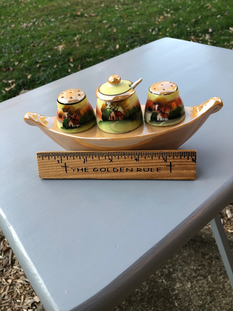 Vintage Condiment Set Salt and Pepper With Caddy Made in - Etsy
