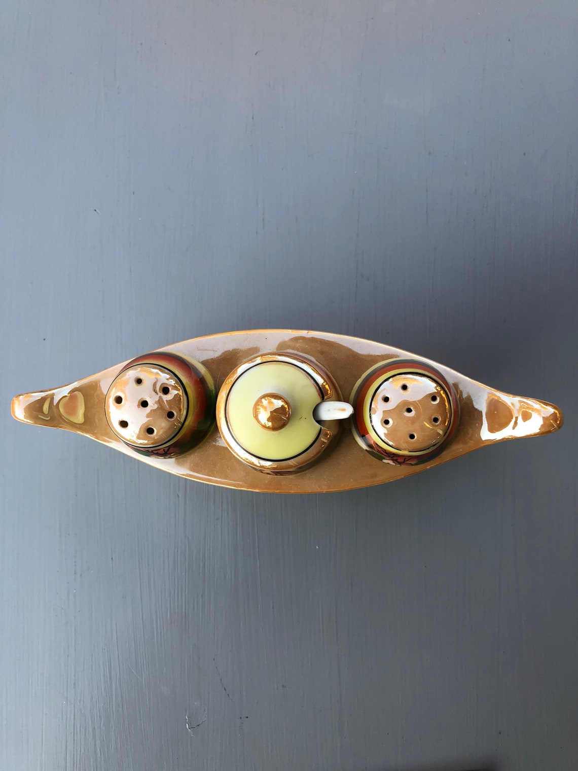 Vintage Condiment Set Salt and Pepper With Caddy Made in - Etsy