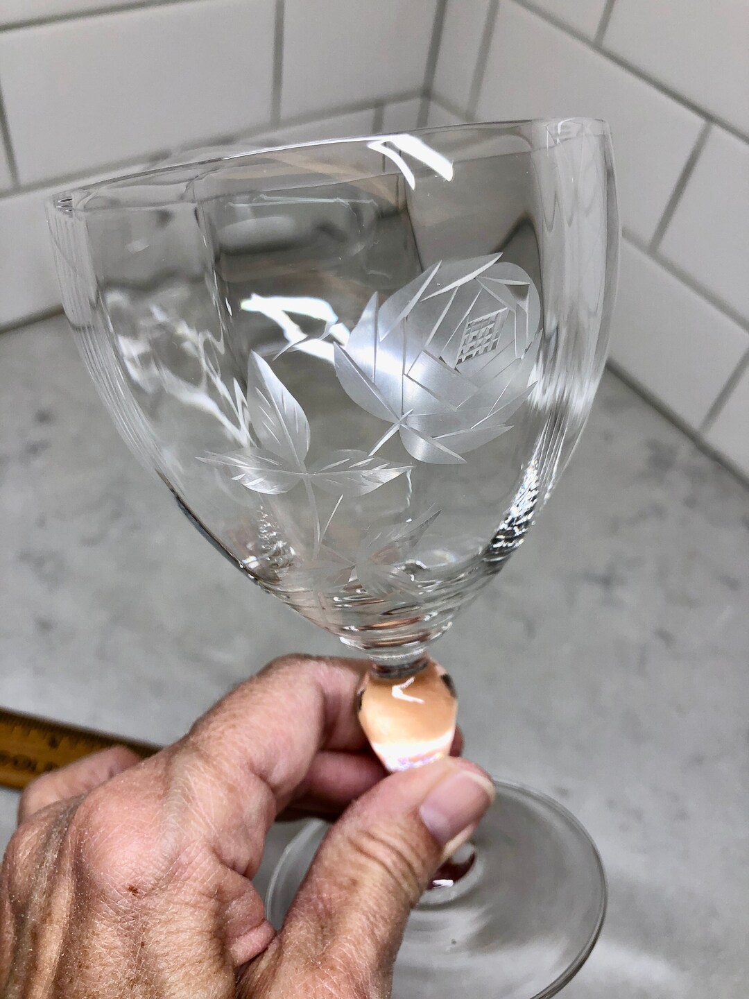 Vintage Etched Rose Crystal Stemmed Glasses Pedestal Glasses Crystal ...