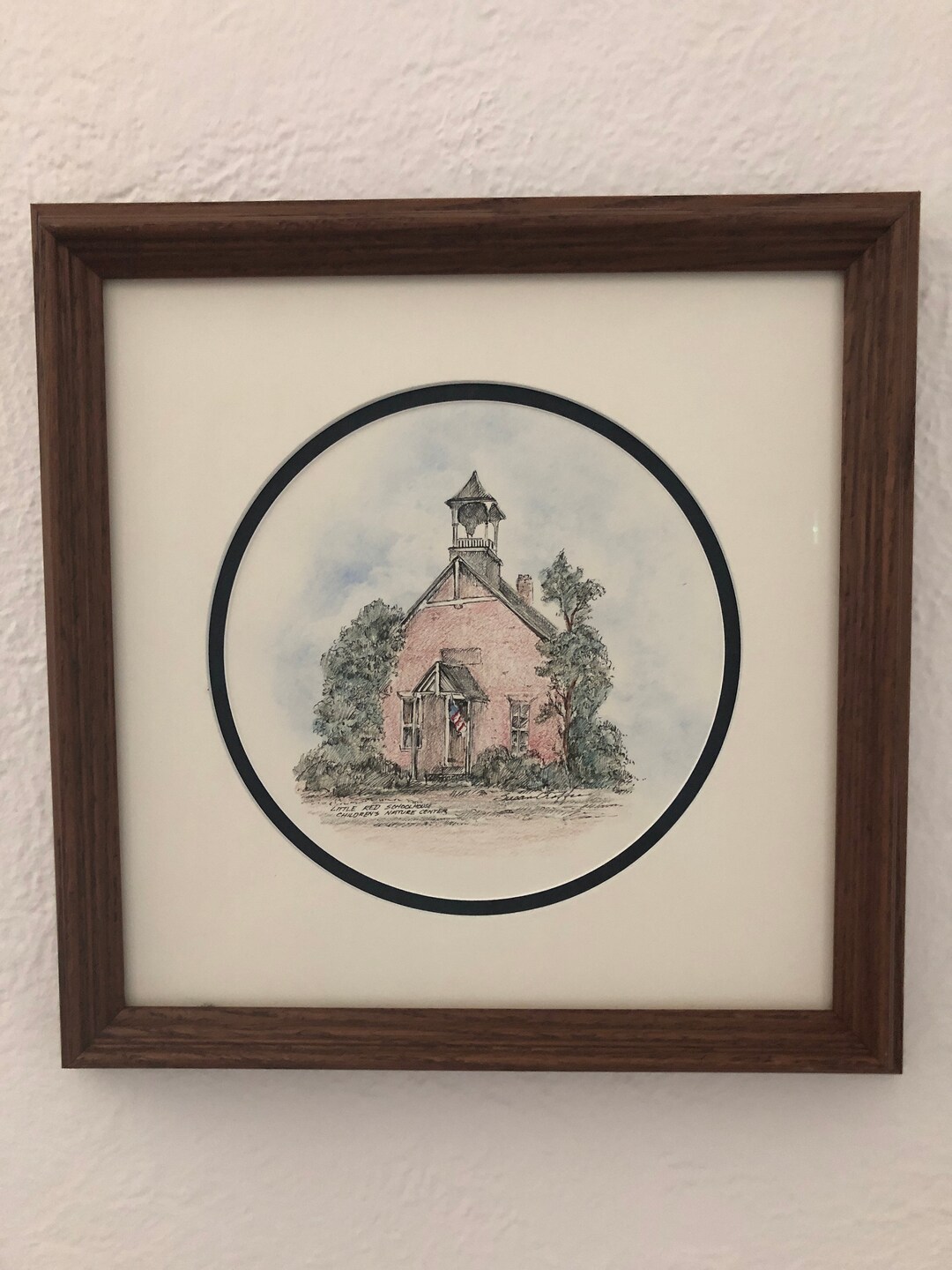 Little Red Schoolhouse Framed Drawing -children's Nature Center -susan ...