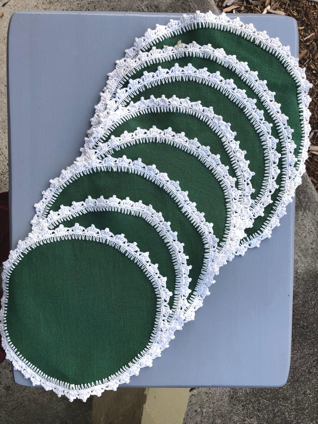 Vintage Green Linen Doilies With Crochet Trim – Set of 8 - Etsy