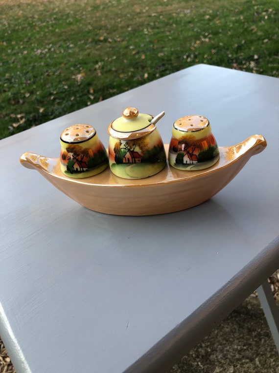Vintage Condiment Set Salt and Pepper With Caddy Made in | Etsy