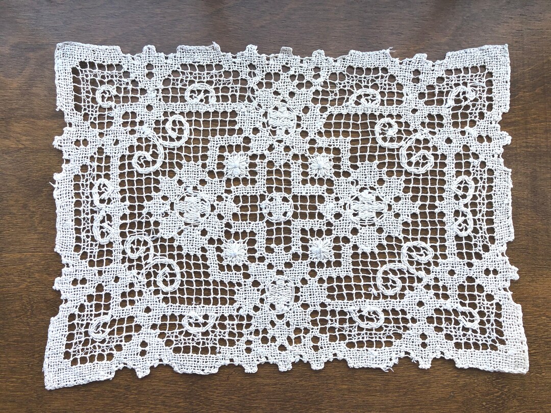 Filet Lace Doily - Handmade Netting Doily - Table Linens -rectangular ...