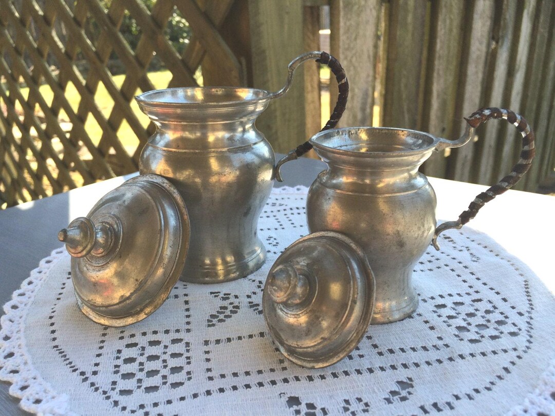 Antique Metal Pitchers With Leather Wrapped Handles - Tankard Style - Etsy