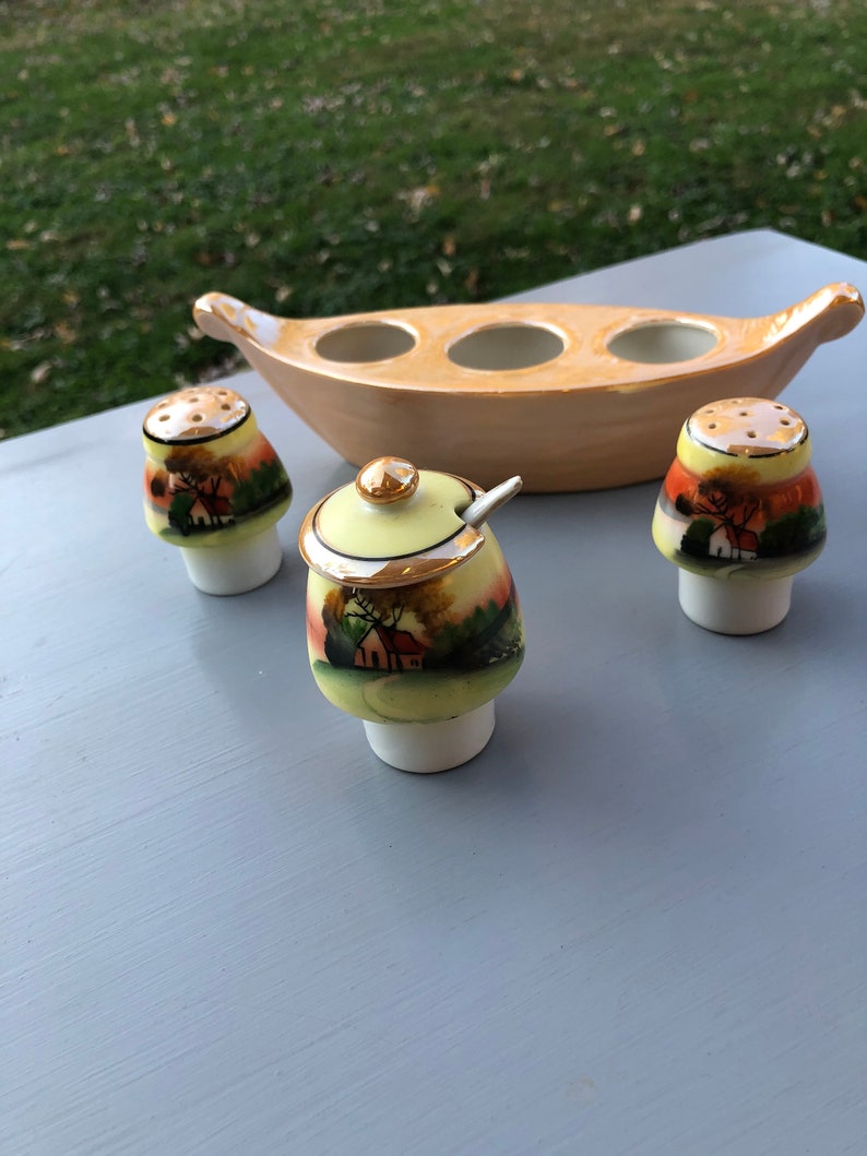 Vintage Condiment Set Salt and Pepper With Caddy Made in - Etsy