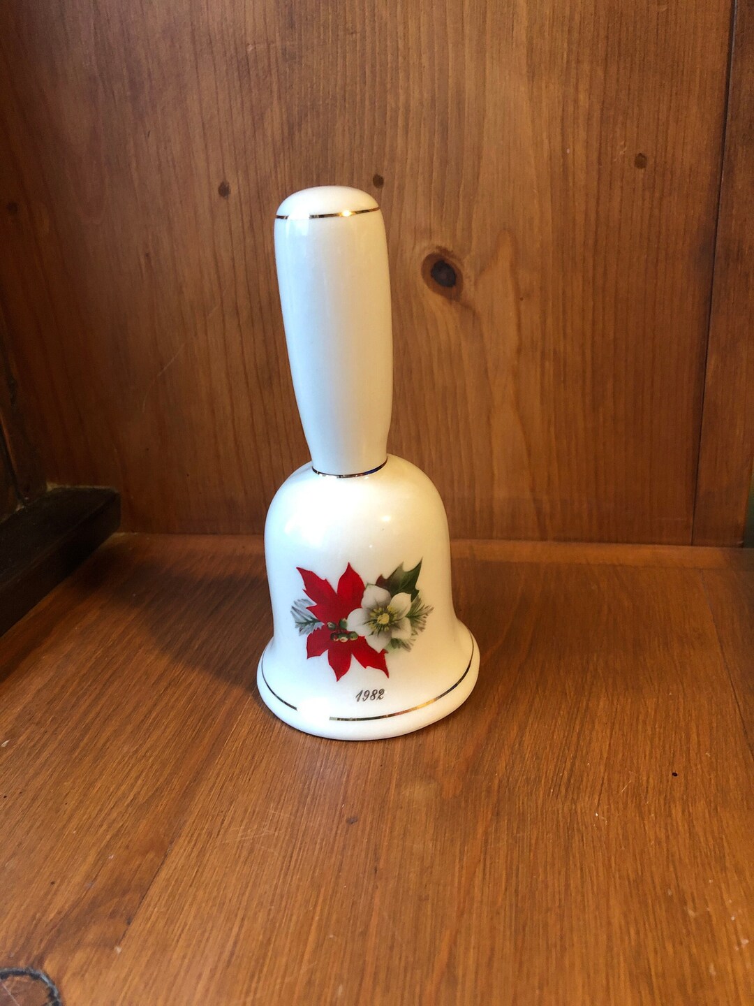 Poinsettia Bell - Festive 1982 Christmas Bell - Poinsettia Porcelain ...