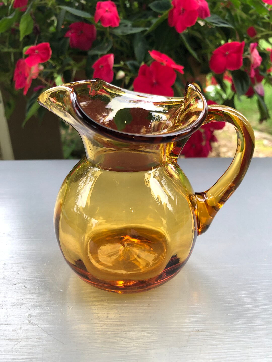 Vintage Amber Glass Mini-pitcher - Miniature Pitcher - Amber Glass ...