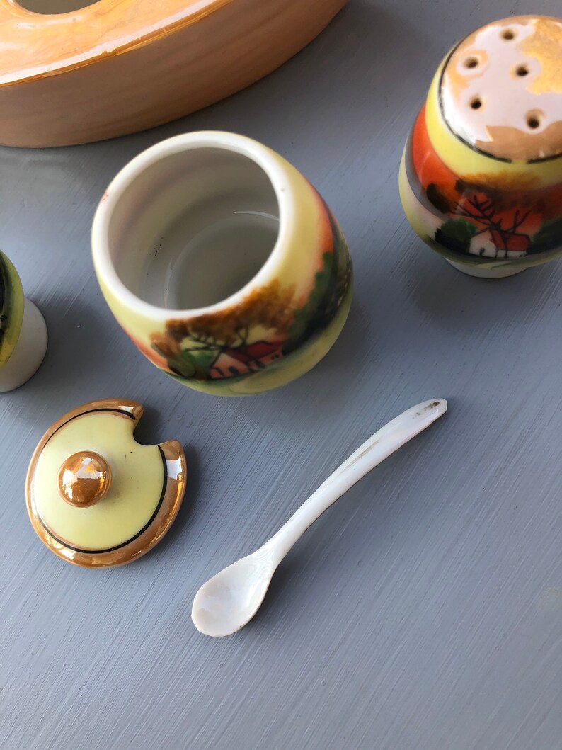 Vintage Condiment Set Salt and Pepper With Caddy Made in - Etsy