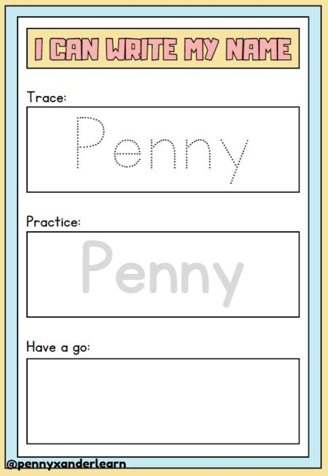 Customizable Name Writing Practice Template Printable PDF for Kids - Etsy