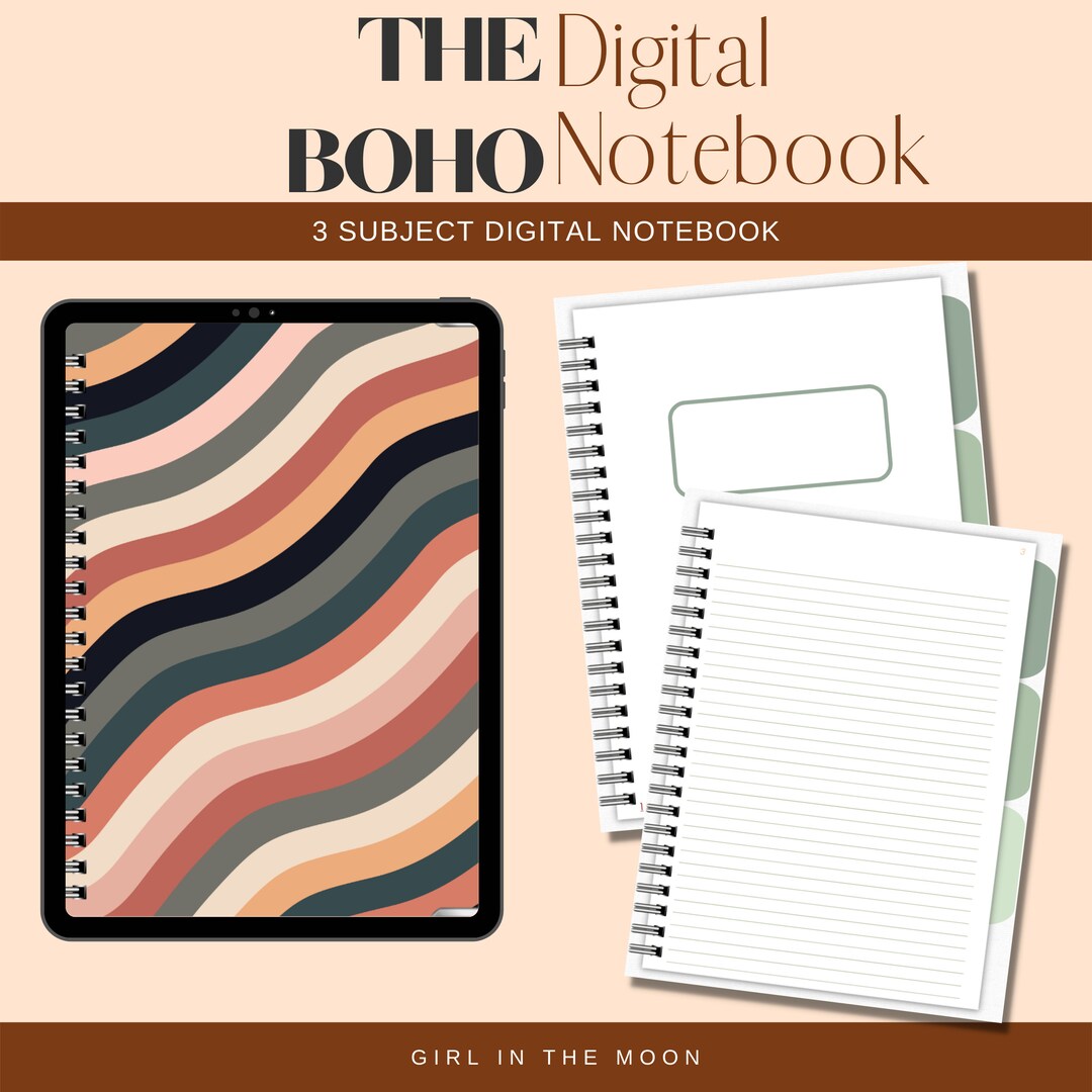 Three Subject Lined Digital Notebook | Boho Minimalist Style ...