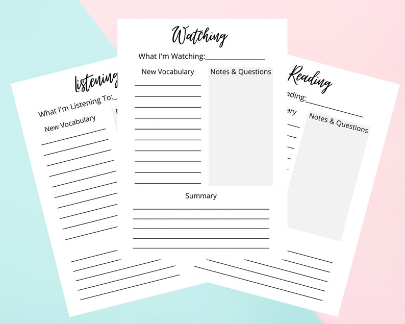 Language Study Printable Planner Pages - Instant PDF Download - Foreign ...