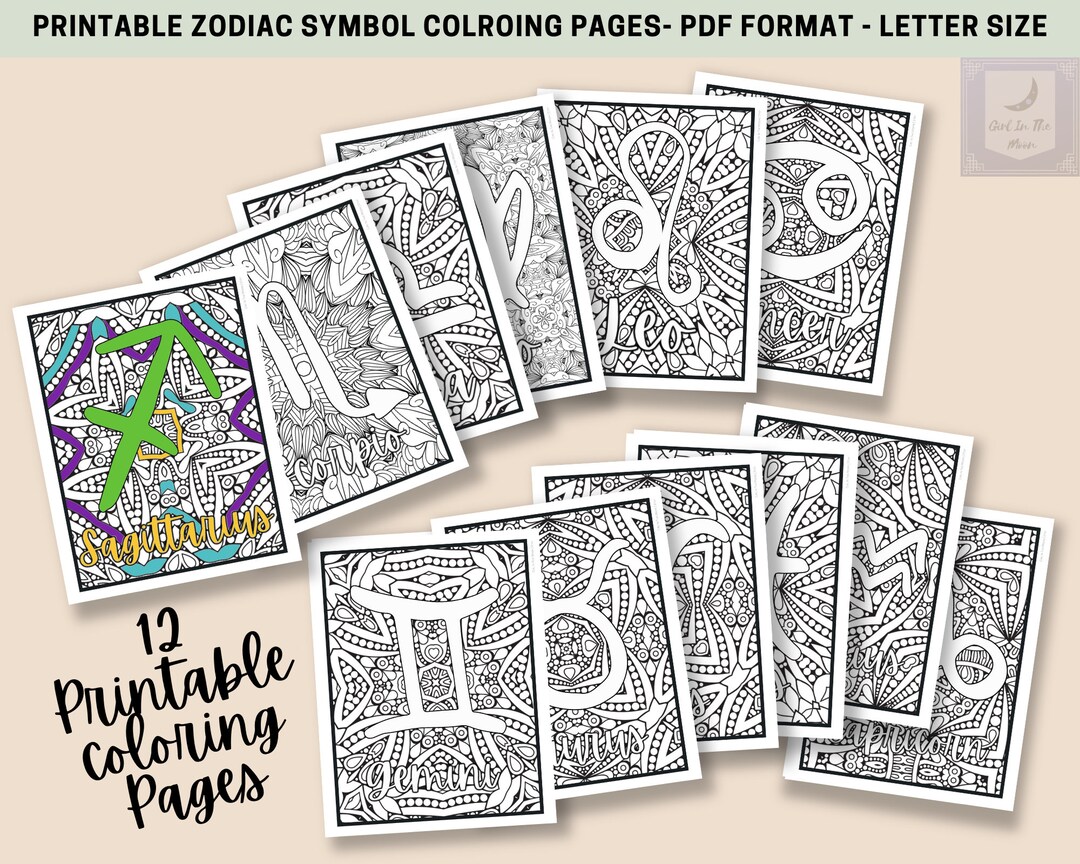 Printable Zodiac Symbol Coloring Pages - Horoscope Coloring - PDF ...