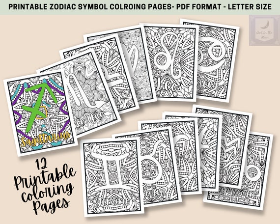 Printable Zodiac Symbol Coloring Pages Horoscope Coloring | Etsy