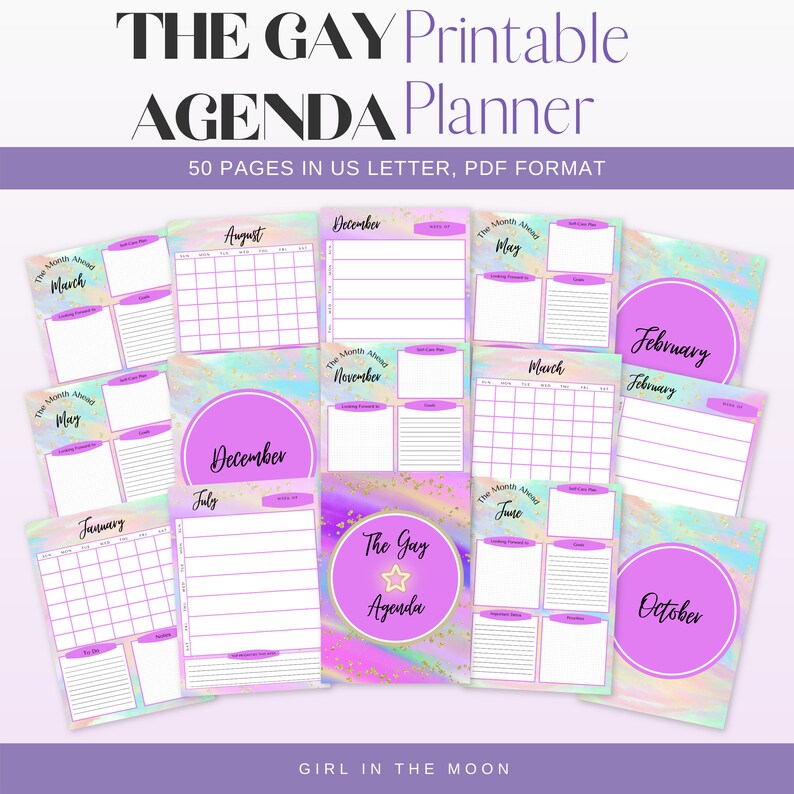 The Gay Agenda Undated Printable 12 Month Planner Pastel - Etsy