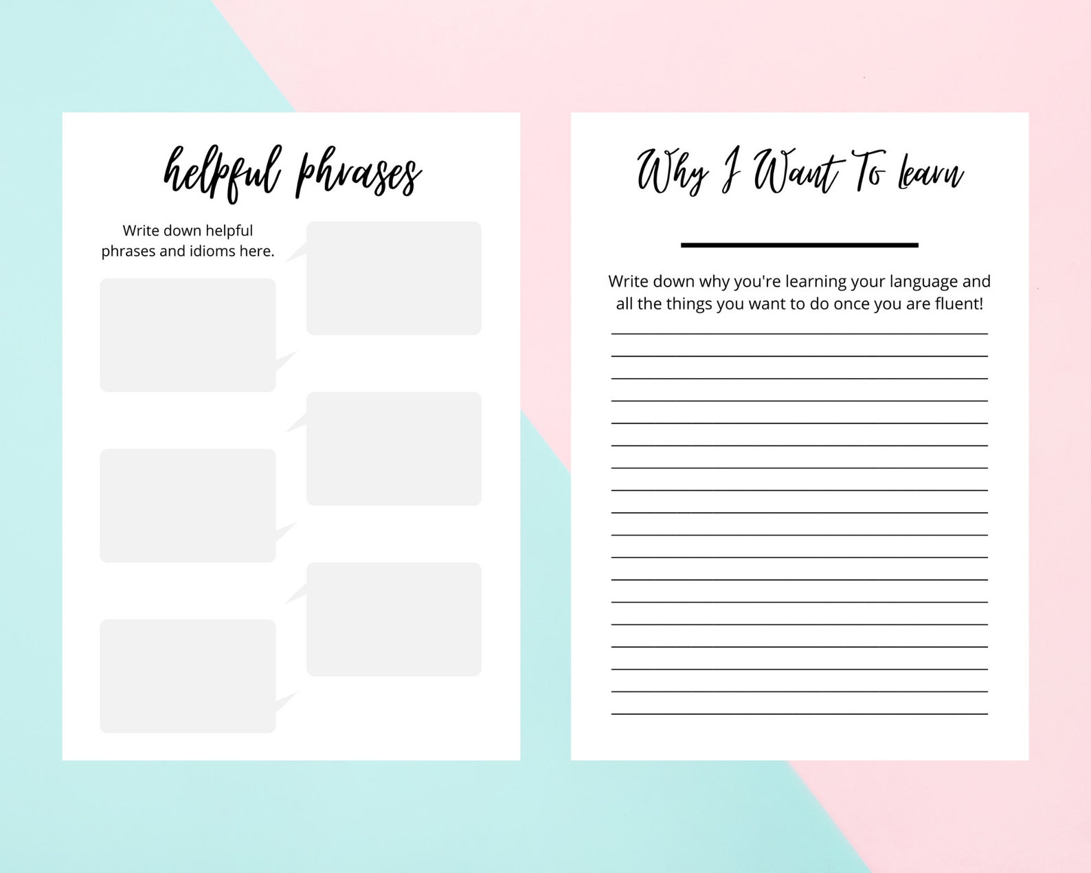 Language Study Printable Planner Pages - Instant PDF Download - Foreign ...