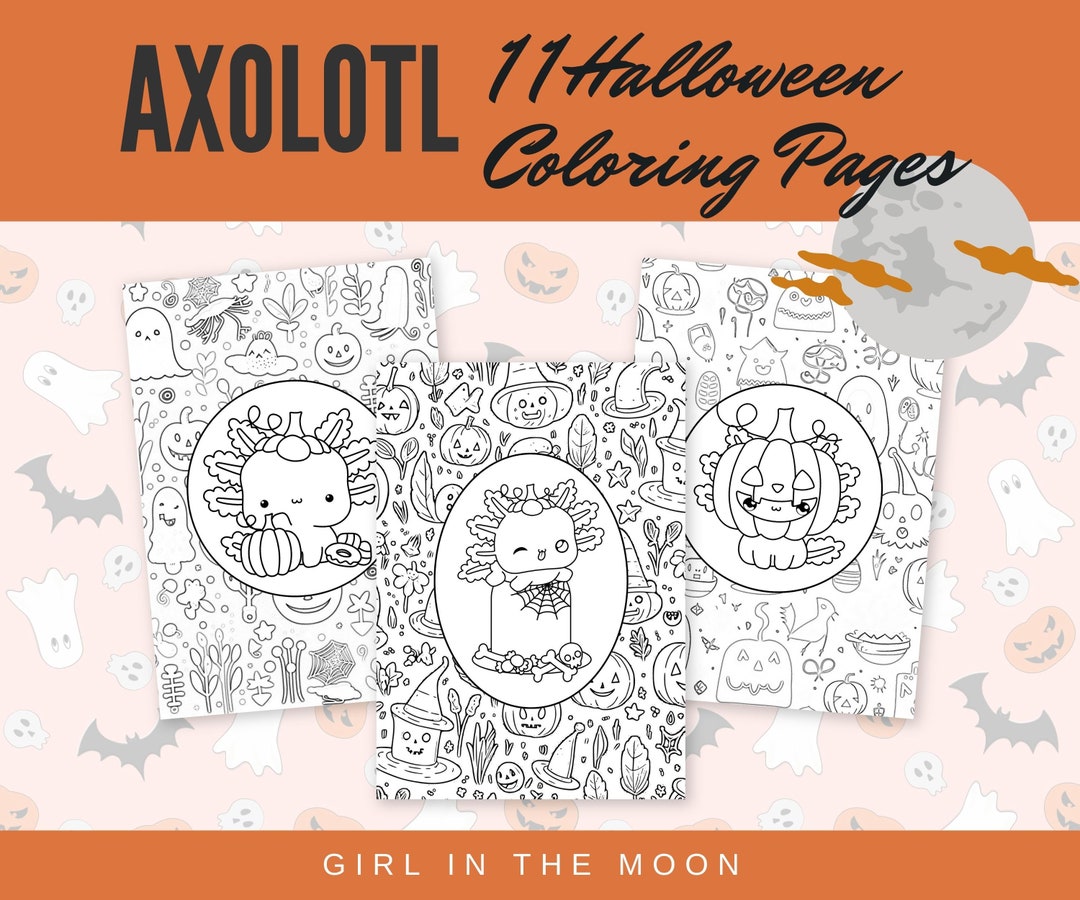 Axolotl Spooky Halloween Costume Coloring Pages - PDF Instant Digital ...