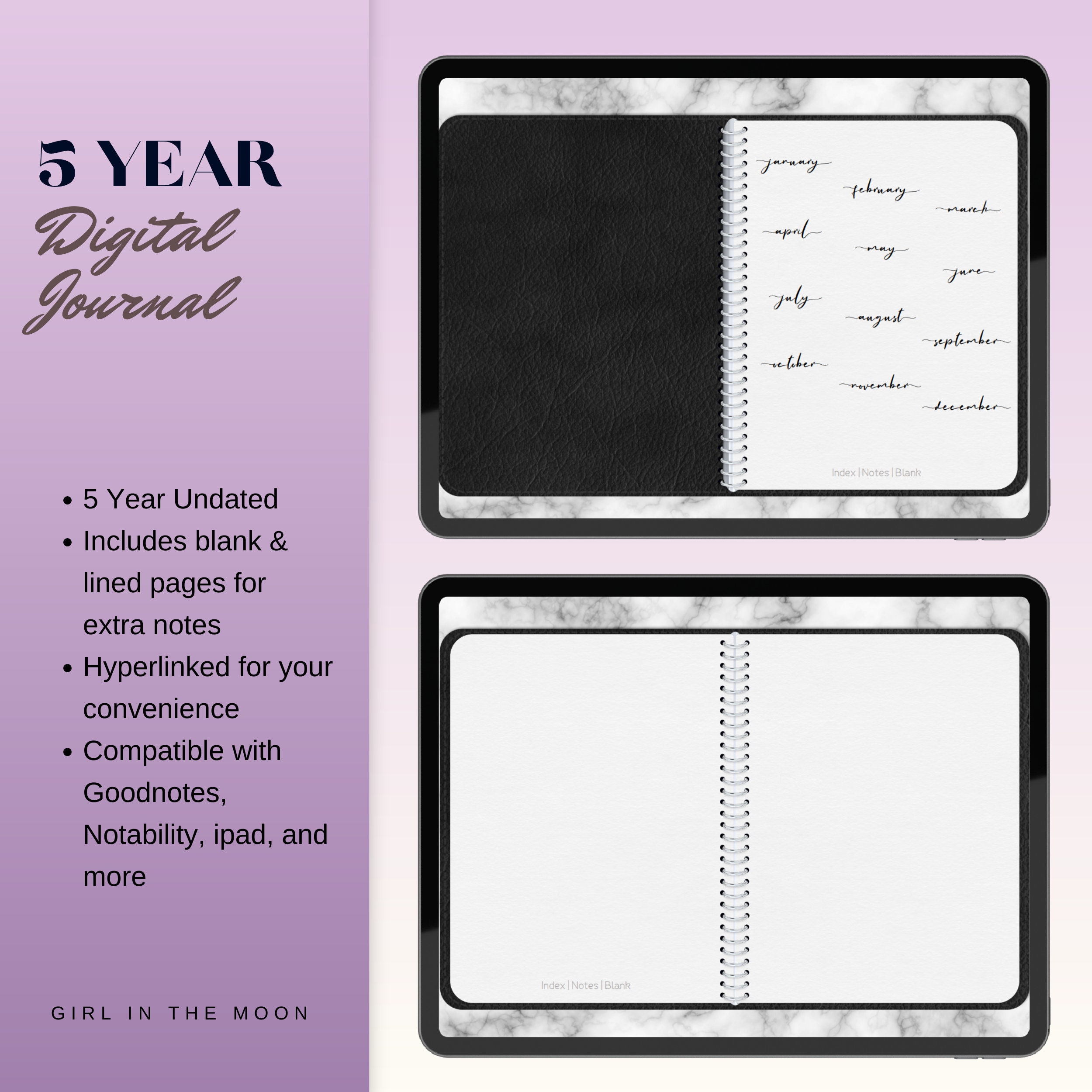 Line A Day 5 Year Undated Digital Journal | Elegant White Textured ...