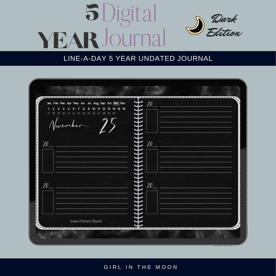 Line A Day 5 Year Undated Digital Journal | Elegant Dark Pages ...