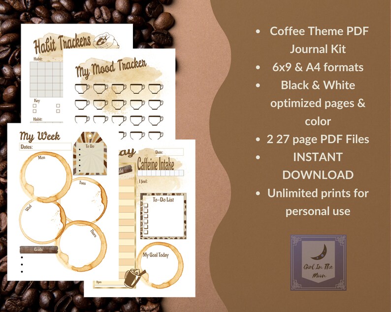 Printable Coffee Lovers Journal Kit - A4 and 6x9 Page Size- PDF Instant ...