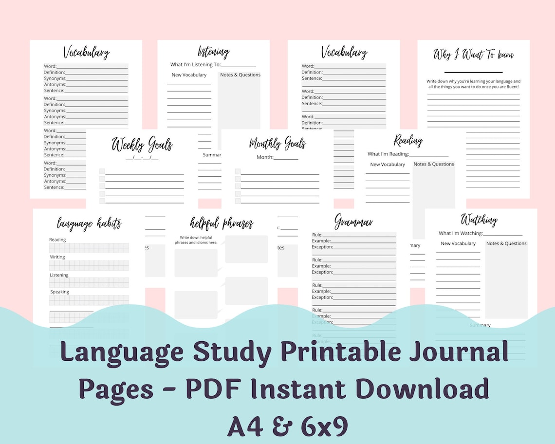 Language Study Printable Planner Pages Instant PDF Download Foreign ...