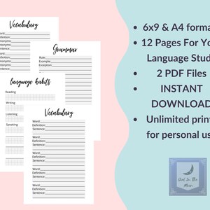 Language Study Printable Planner Pages - Instant PDF Download - Foreign ...