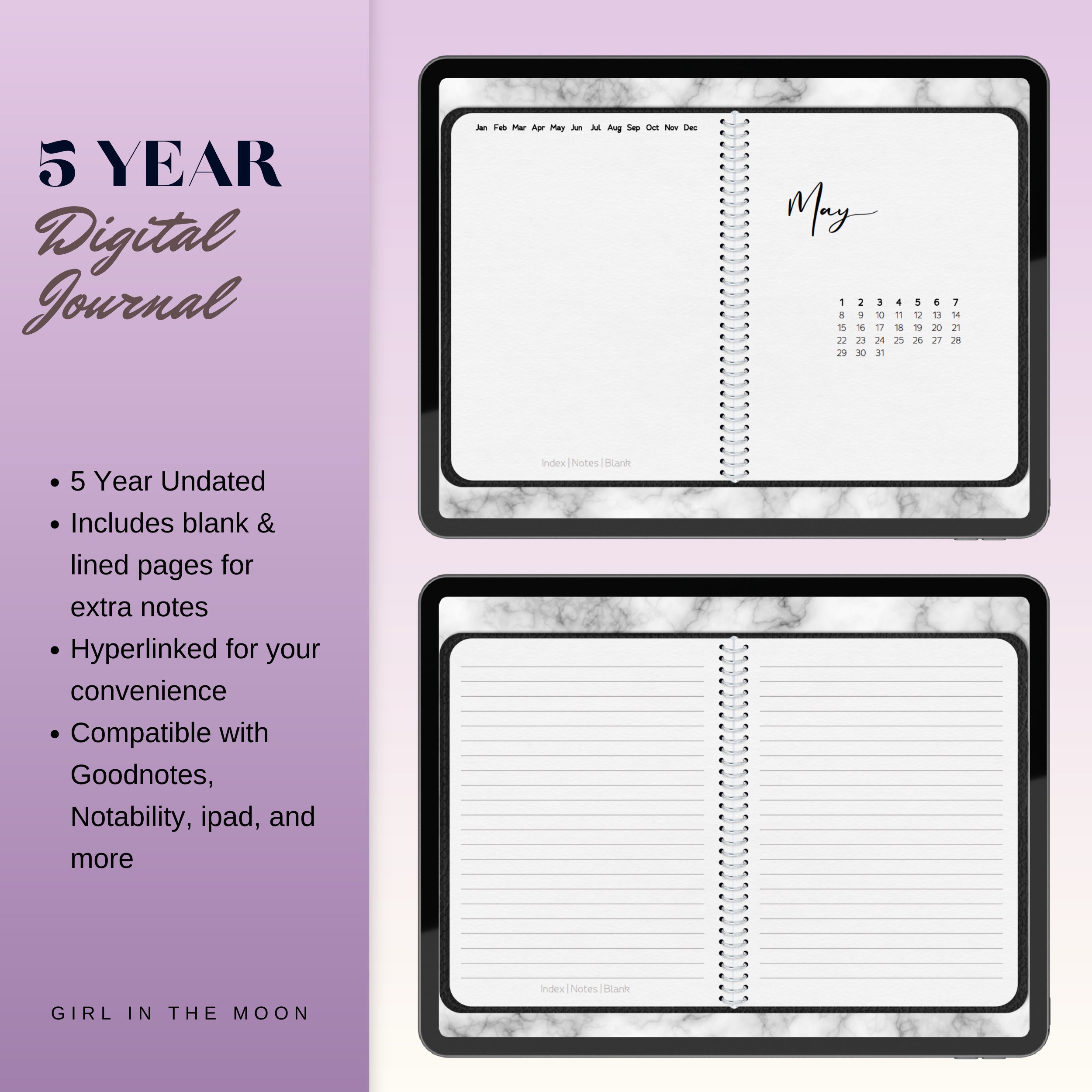 Line A Day 5 Year Undated Digital Journal | Elegant White Textured ...