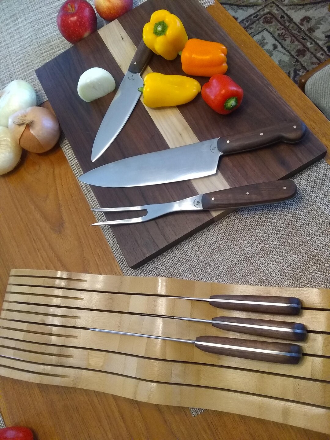 Handcrafted Chef Knife Set, USA Made Stainless Steel Blades, Bamboo ...