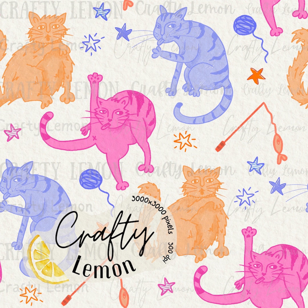 Funny Rude Cat Seamless Pattern | Colorful Kitty Texture | Vet Gift ...