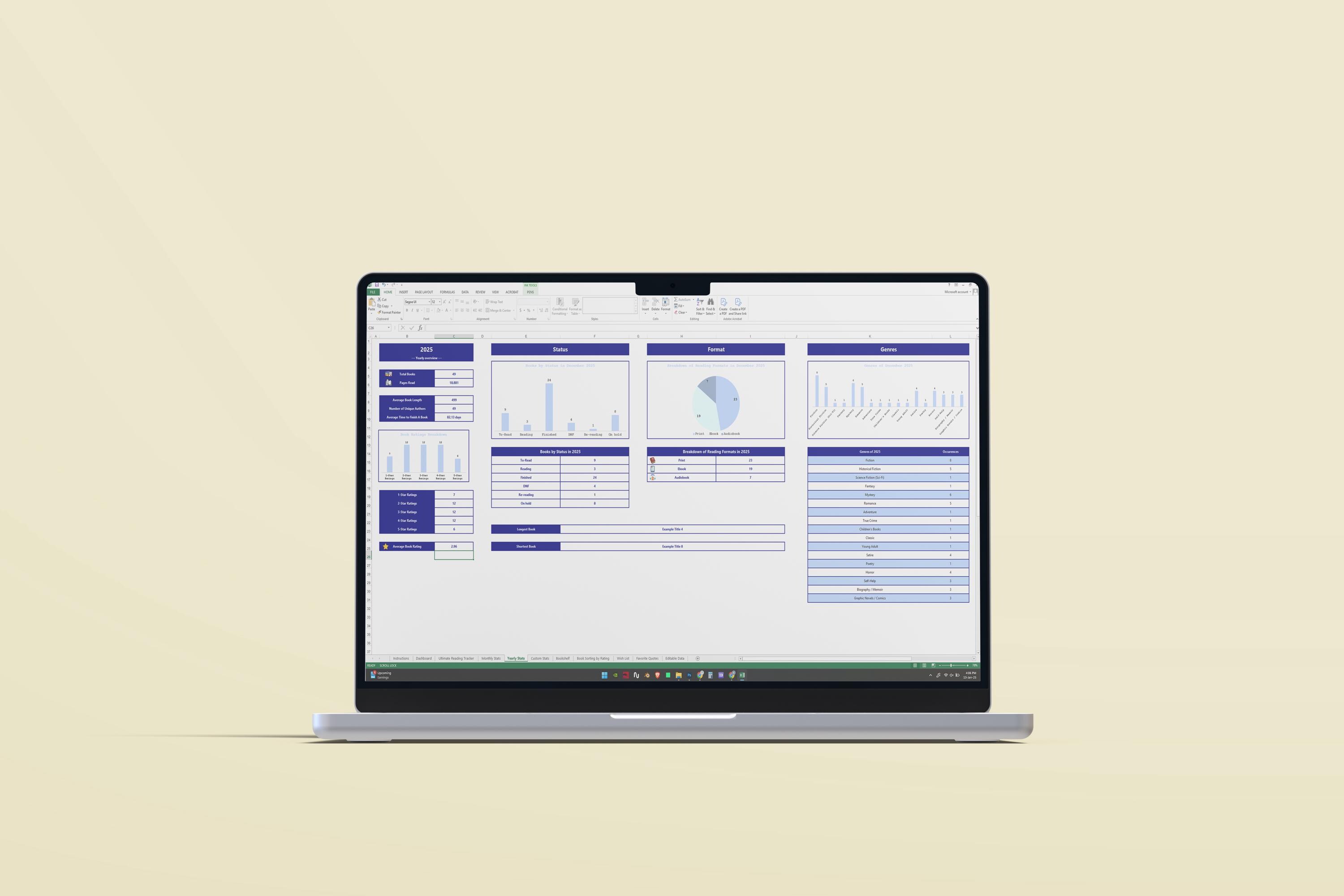 Ultimate Digital Reading Tracker | Excel Book Log With Stats, Graphs ...