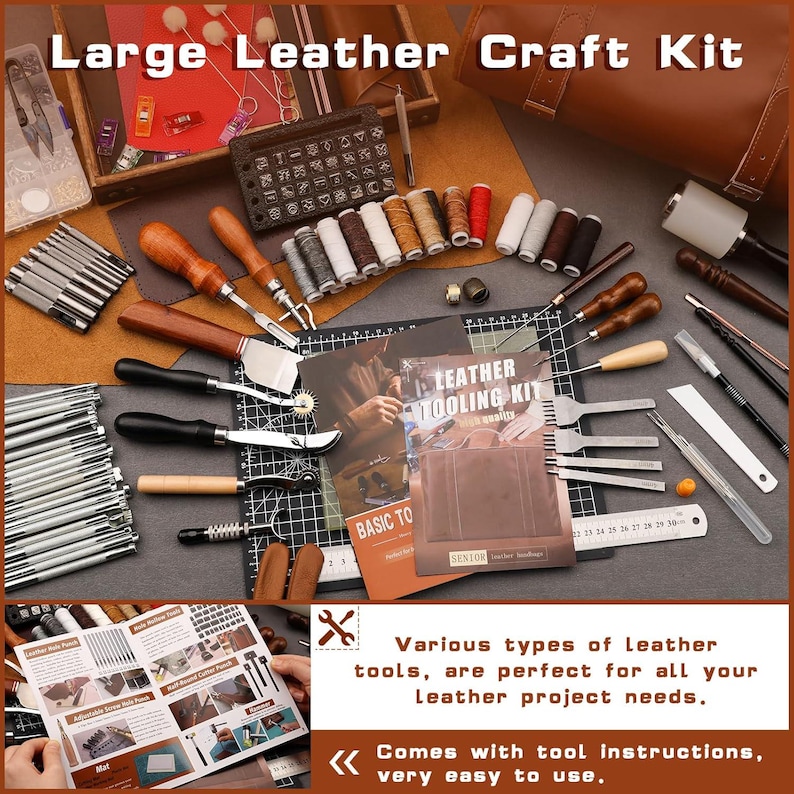 Leather Tooling Kit, Leather Working Tools Set With Cutting Mat ...