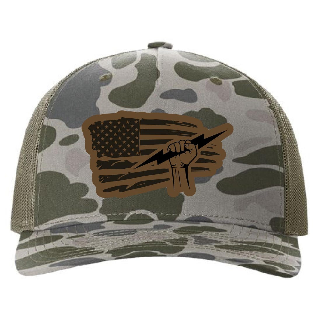 Electrician Worker American Flag Hat, Blue Collar Leather Patch Cap ...