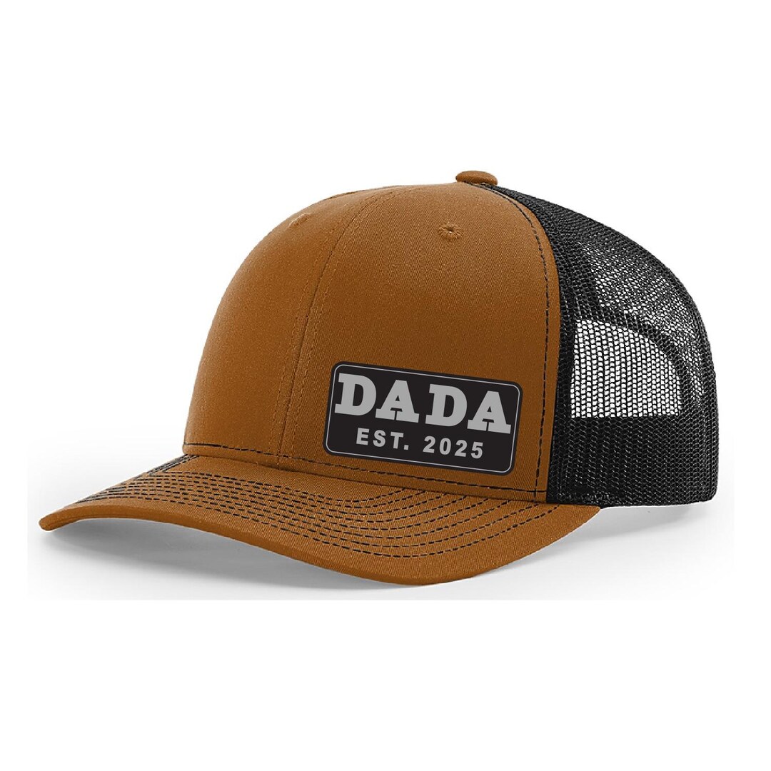 Dada Est 2025 Hat, Custom Dad Trucker Cap, Leather Patch Hat for Dada ...