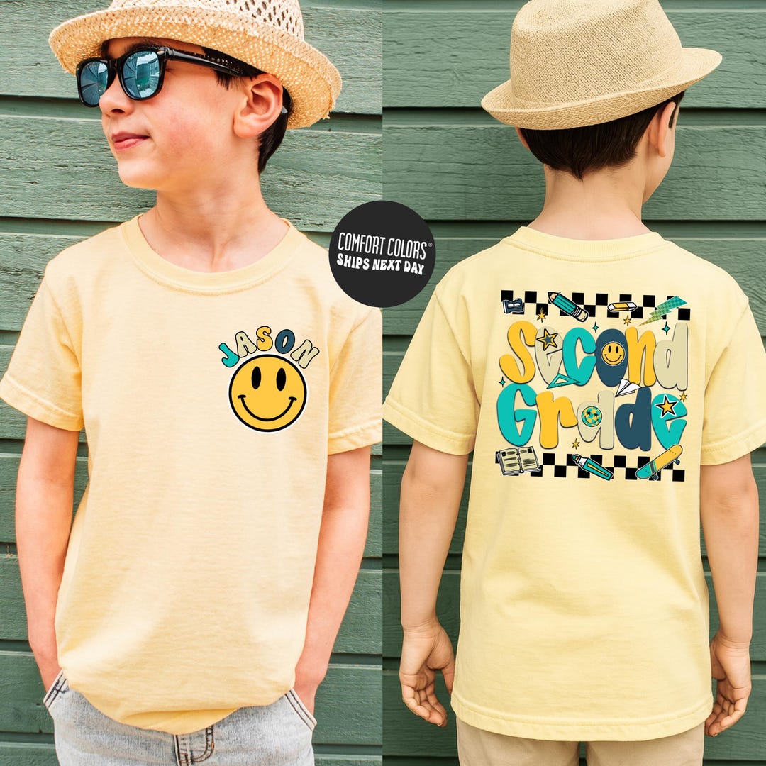 Custom Boys Second Grade Shirt Back to School Shirt Smiley Second Grade ...