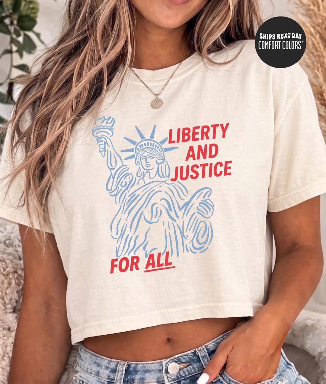 4th of July Comfort Colors® boxy Tee Liberty and Justice for All Crop ...