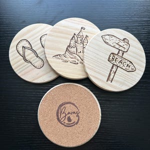 Beach-themed Hand Woodburned Coaster Set (6) With Holder - Etsy
