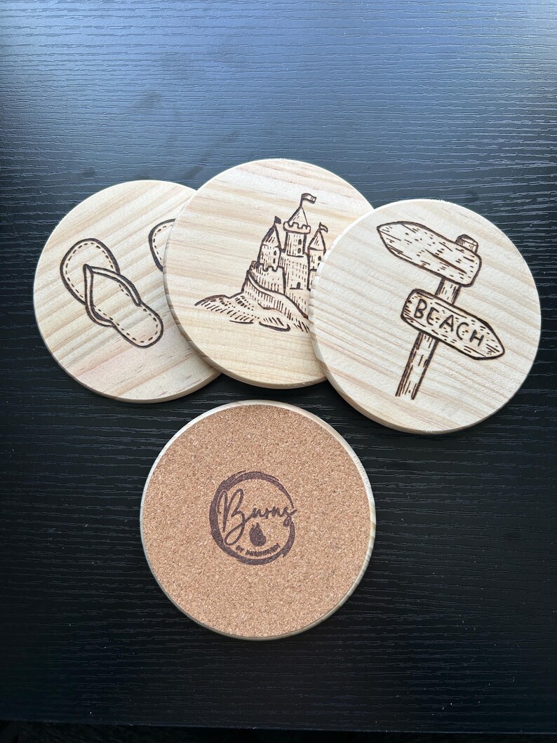 Beach-themed Hand Woodburned Coaster Set (6) With Holder - Etsy